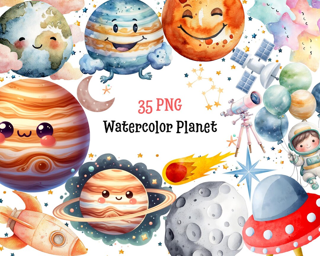 Watercolor Planet Clipart,35x High Quality Png,instant Download ...