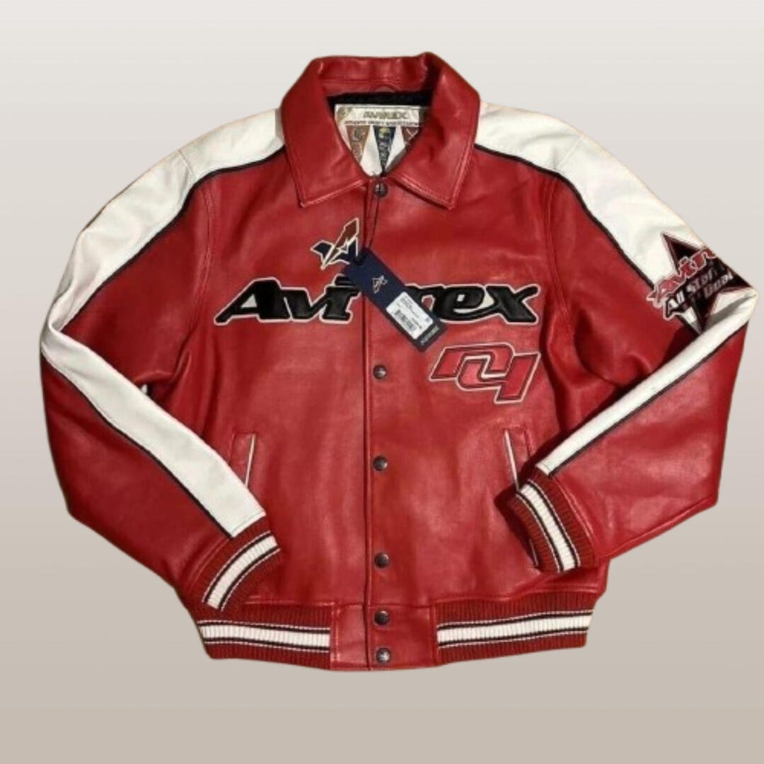 Men's Avirex Red American Bomber Flight Rider Jacket Genuine Cowhide ...