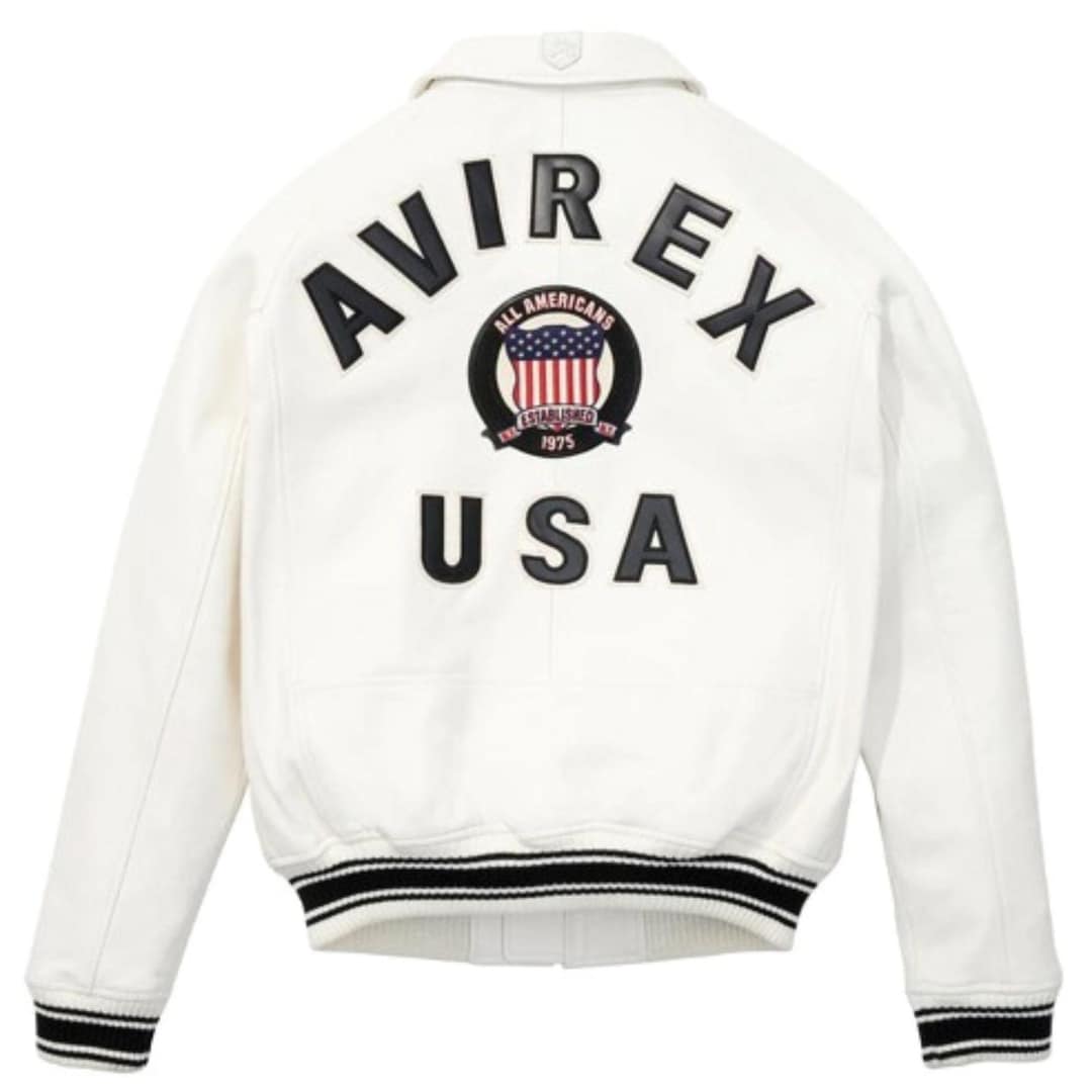 Men's Avirex White USA Icon Motorcycle Jacket Motorcycle Real Cowhide ...