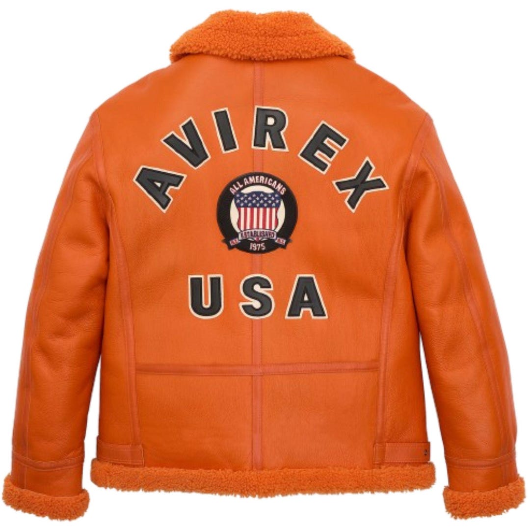 Men's Avirex Brown Bomber Motorcycle Racing Jacket Genuine Cowhide Fur ...