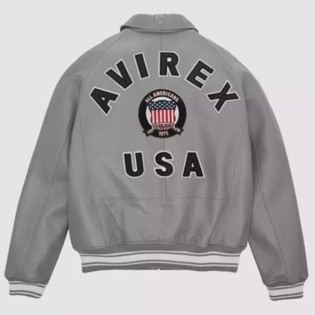 Men's Avirex Gray USA Icon Motorcycle Jacket Motorbike Real Cowhide ...