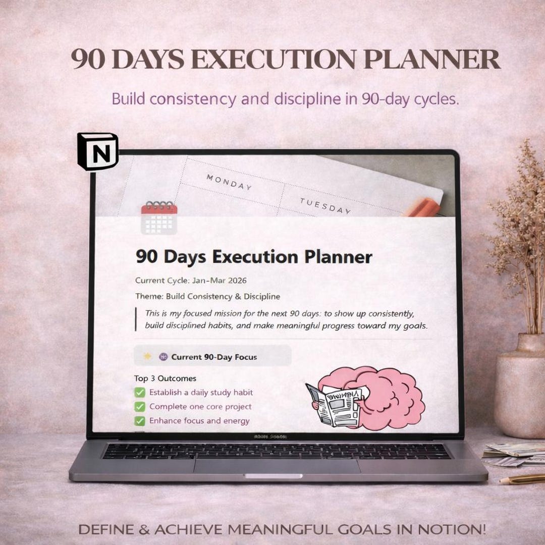 90 Day Execution Planner Notion Template Quarterly Goal Tracker Weekly ...