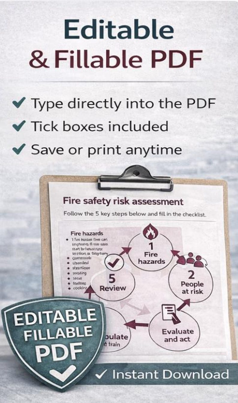 Fire Risk Assessment 2026 Checklist UK | Editable & Fillable PDF | 5 ...