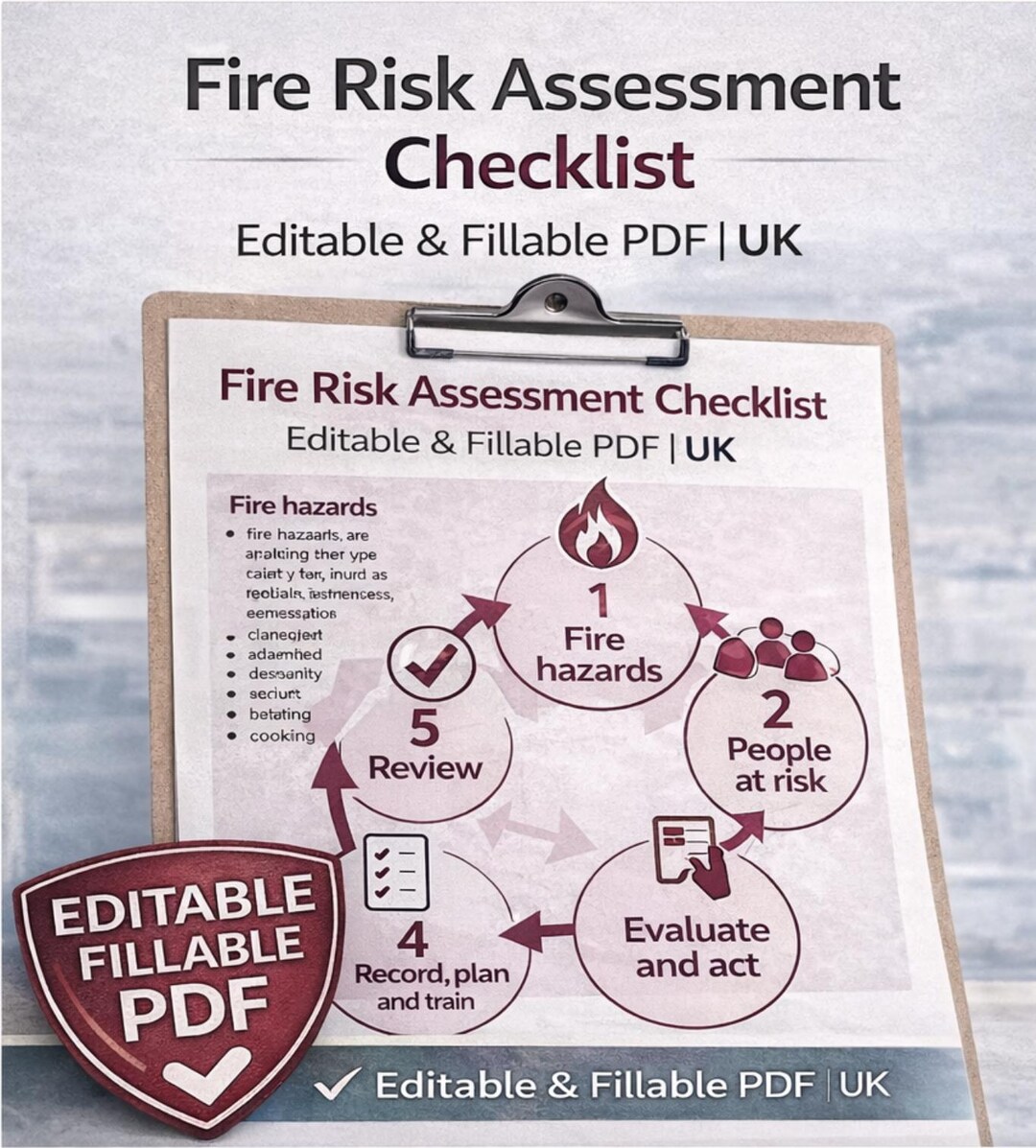 Fire Risk Assessment 2026 Checklist UK | Editable & Fillable PDF | 5 ...