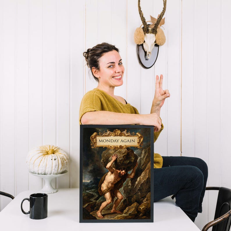 Monday Again Print | Sisyphus Art Parody | Funny Office Wall Art ...