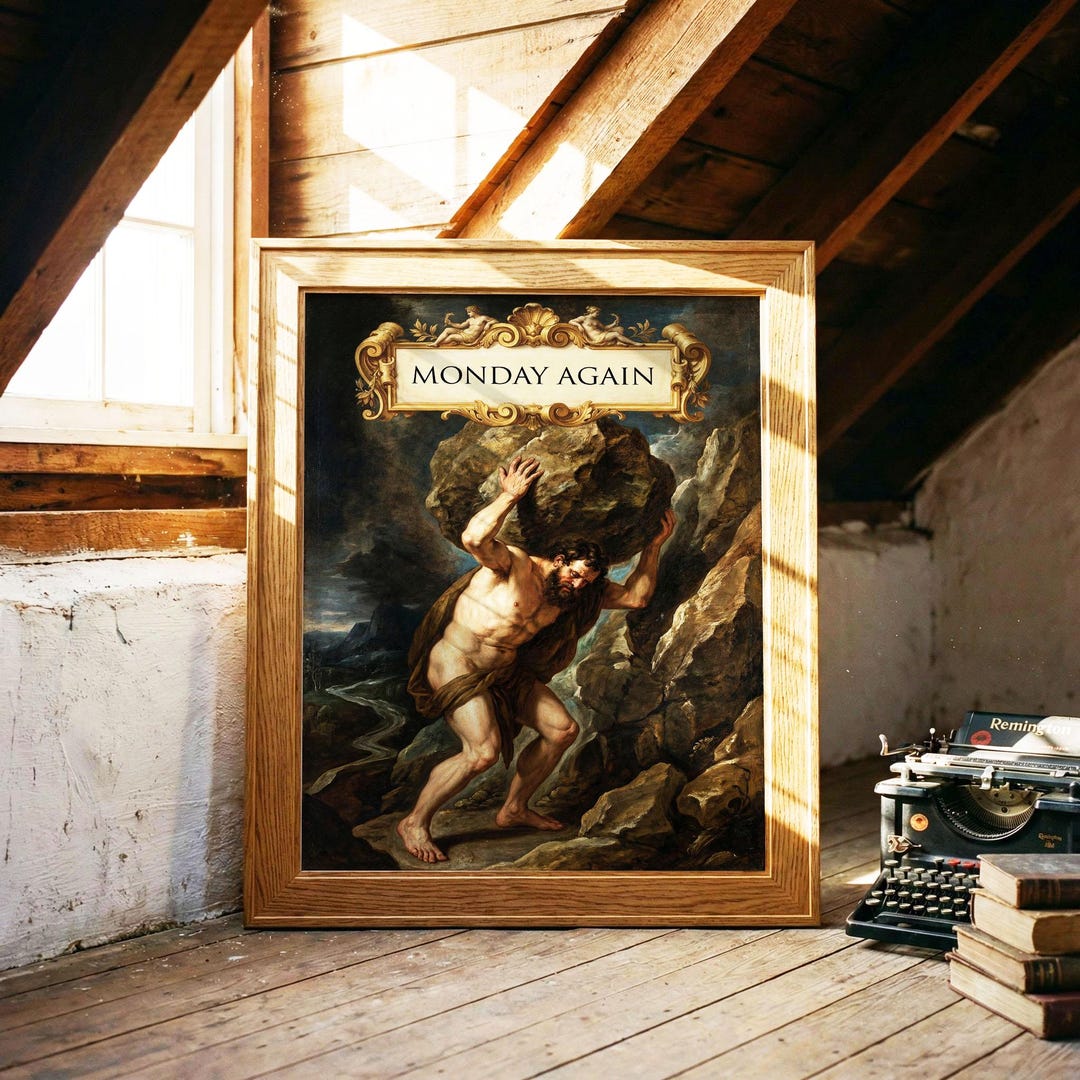 Monday Again Print | Sisyphus Art Parody | Funny Office Wall Art ...