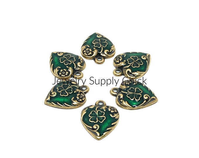 Enameled Shamrock Charms Antique Brass (6) - Etsy