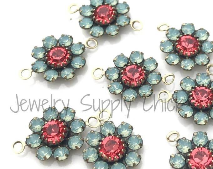 Pacific Opal Padparadscha Crystal Flower Setting Connector Antique ...