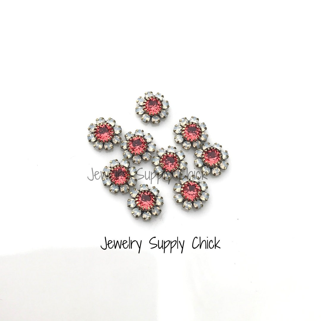 White Opal & Padparadscha Crystal Flower Setting Antique Brass - Etsy