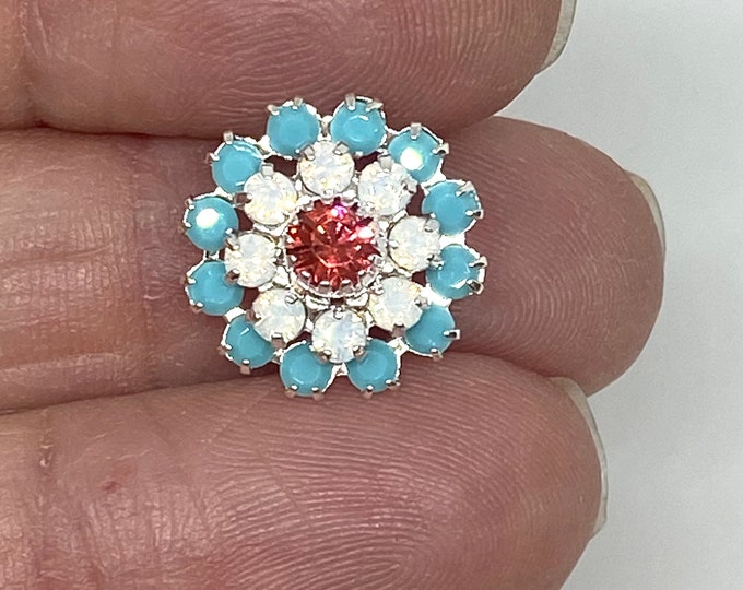 Turquoise, White Opal, Padparadscha, Cluster Flower Setting - Sterling ...