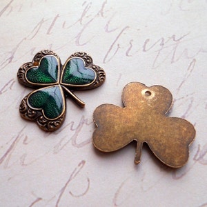 Enameled Shamrocks Antique Brass (2) - Etsy