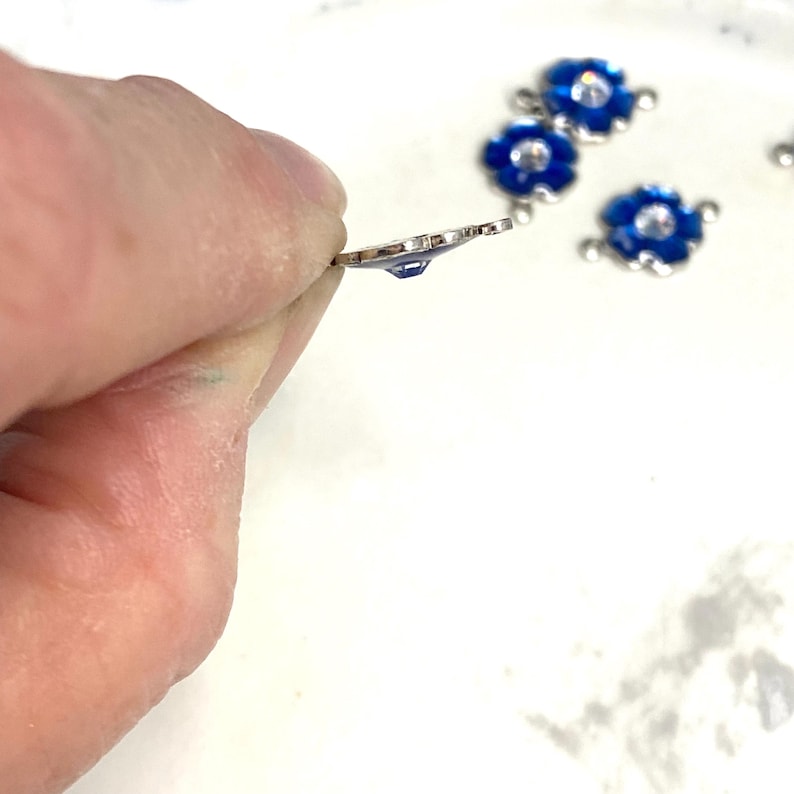Forget Me Not Enameled Charm - 2 Loop Connector - Antique Silver - Etsy