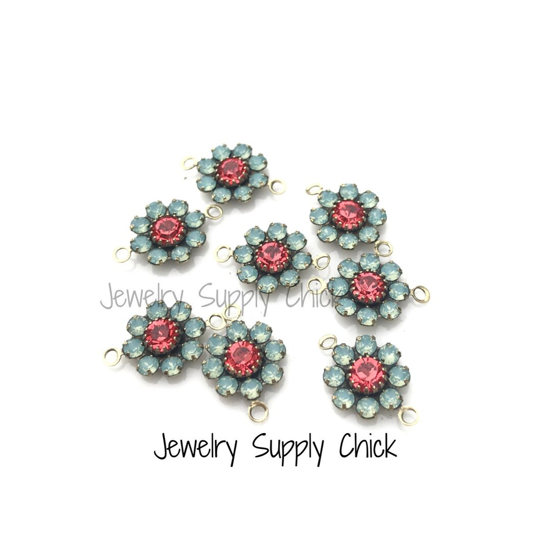 Pacific Opal Padparadscha Crystal Flower Setting Connector - Antique ...