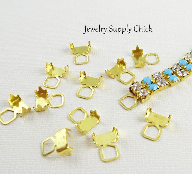 4mm (17ss) Dbl Row Rhinestone Chain Crimp End Connector - Choose Finish ...
