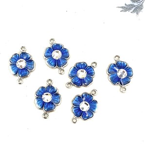 Forget Me Not Enameled Charm - 2 Loop Connector - Antique Silver - Etsy