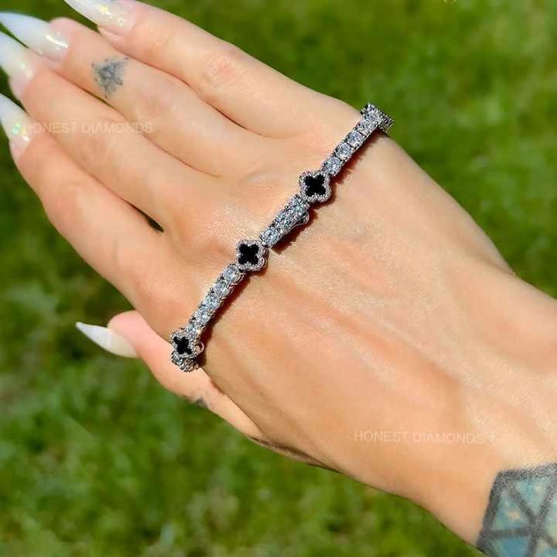 Black Clover Tennis Chains Bracelets Leaf Clover Moissanite Bracelet ...