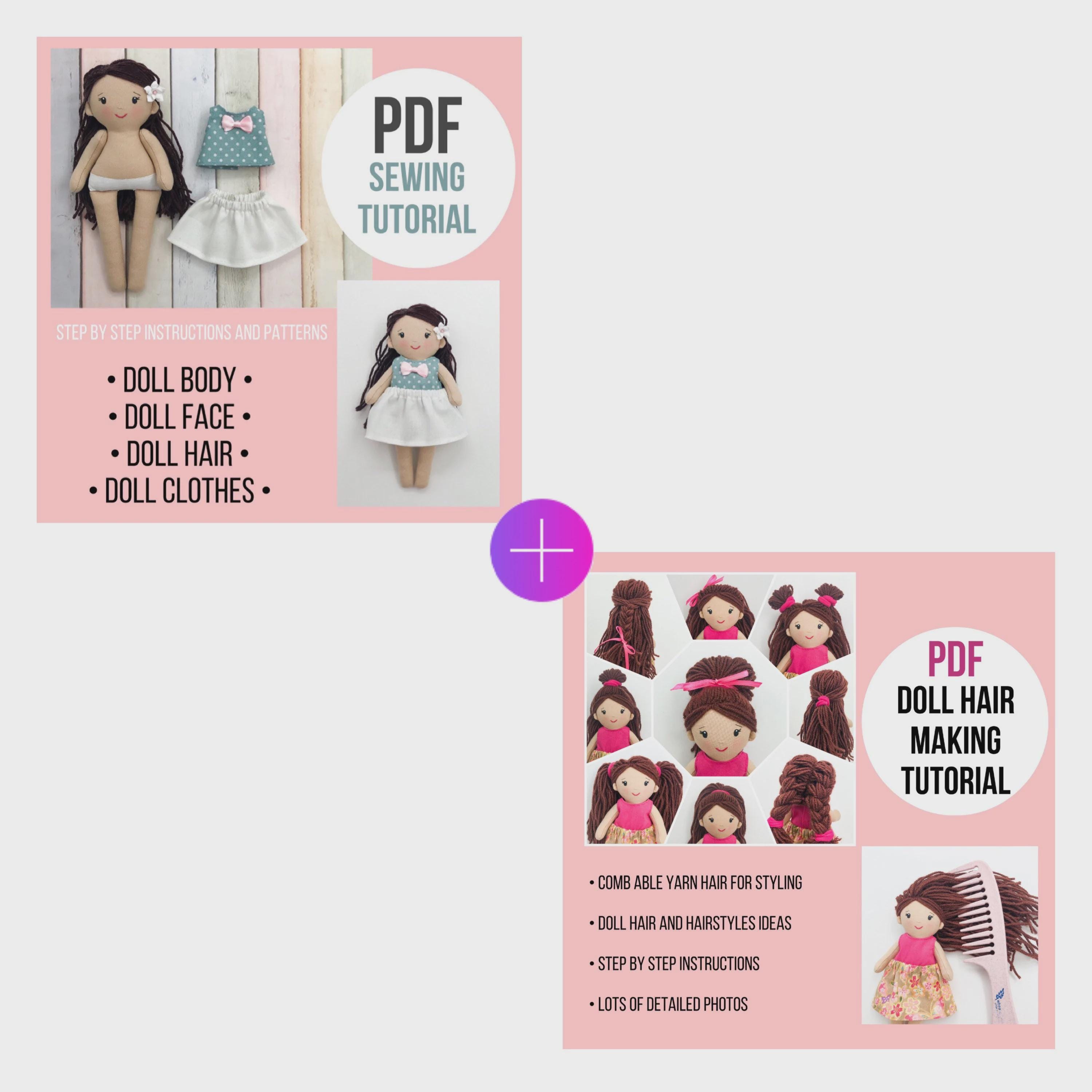 2-in-1 Rag Doll Sewing Pattern, Styling Hair Add-on Template, DIY Cloth ...