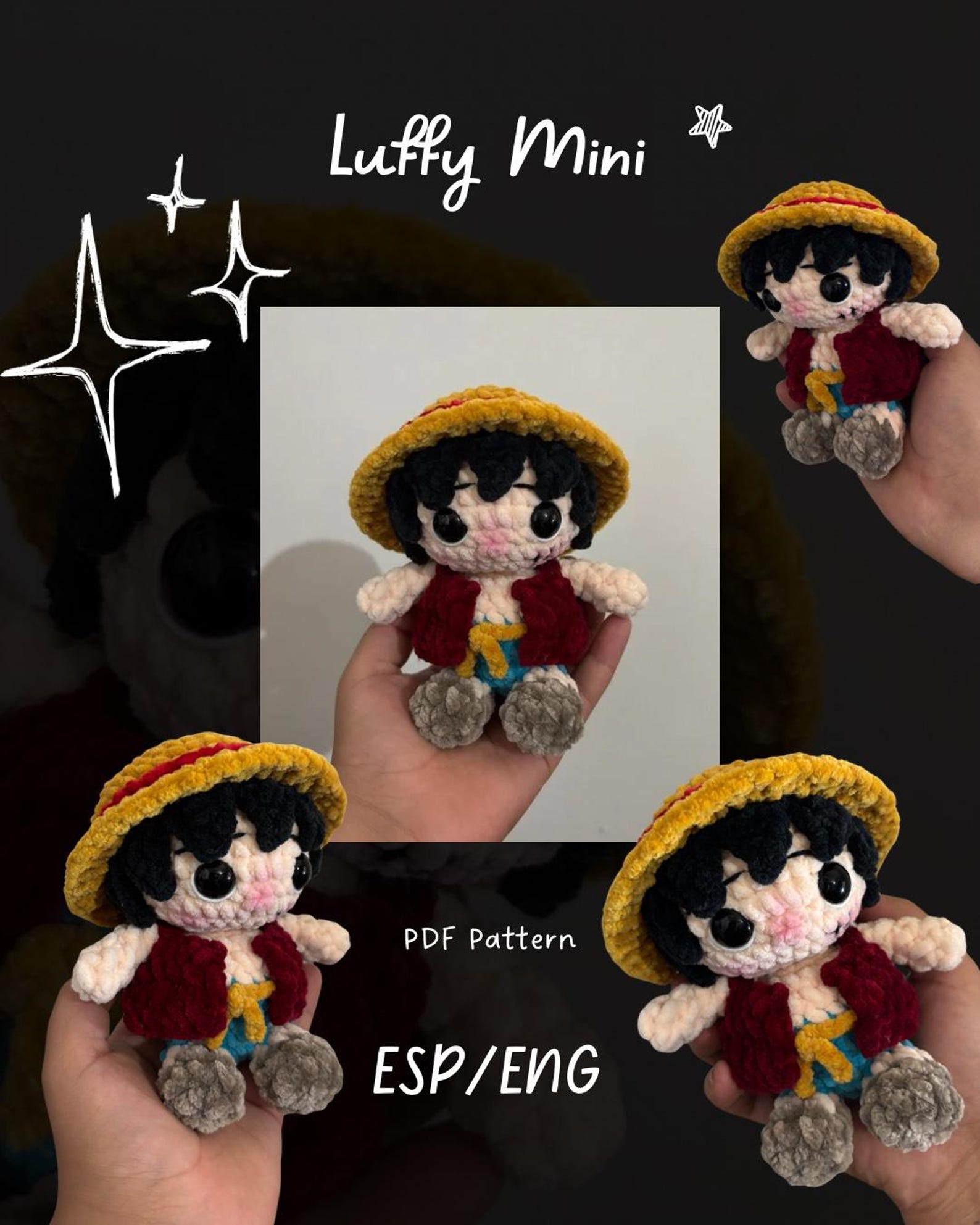 Mini Luffy Sombrero de paja/ Patrón de Crochet PDF/ ESP-ENG - Etsy España