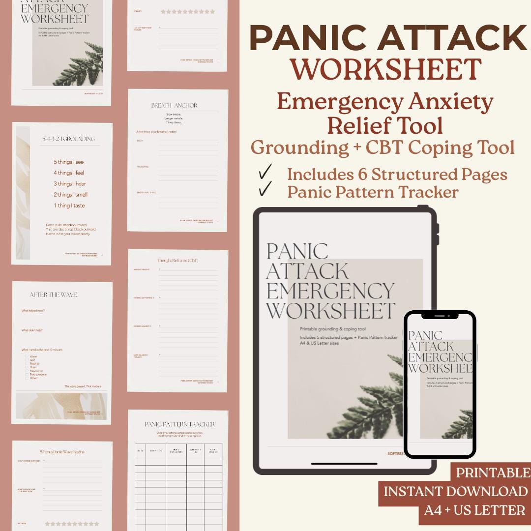 Panic Attack Emergency Worksheet Printable PDF, Anxiety Worksheet, CBT ...