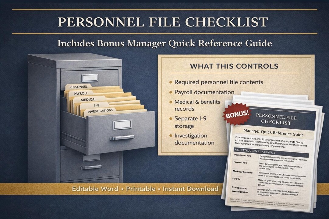 Personnel File Checklist Includes Bonus Manager Quick Reference Guide ...