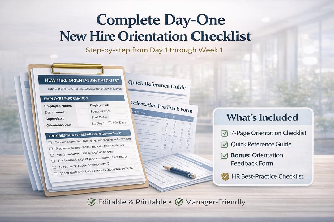 New Hire Orientation Checklist – HR Guide, Feedback Form (printable PDF ...