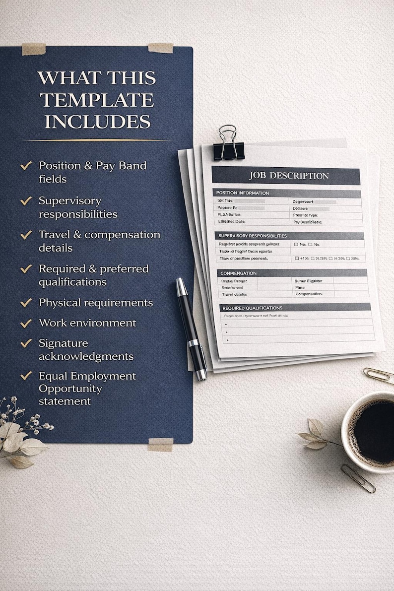 Job Description Template | Editable Word HR Form | FLSA & Pay Band Job ...