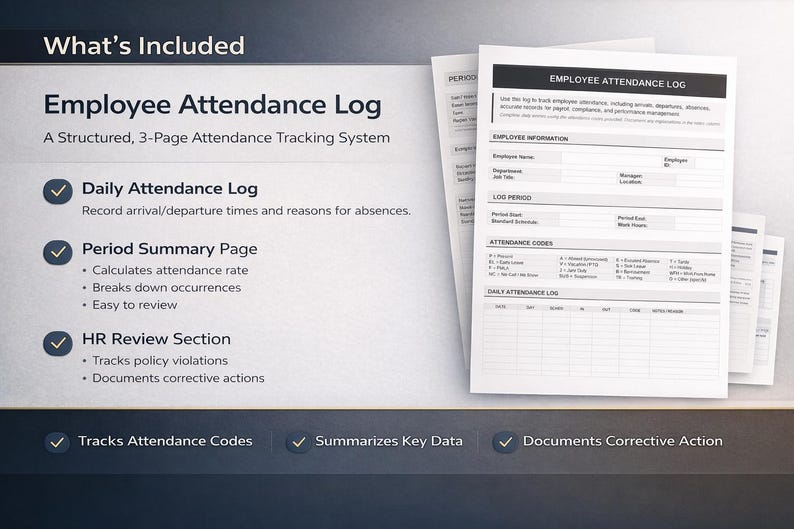 Employee Attendance Log Template | HR Attendance Tracker | PTO, FMLA ...