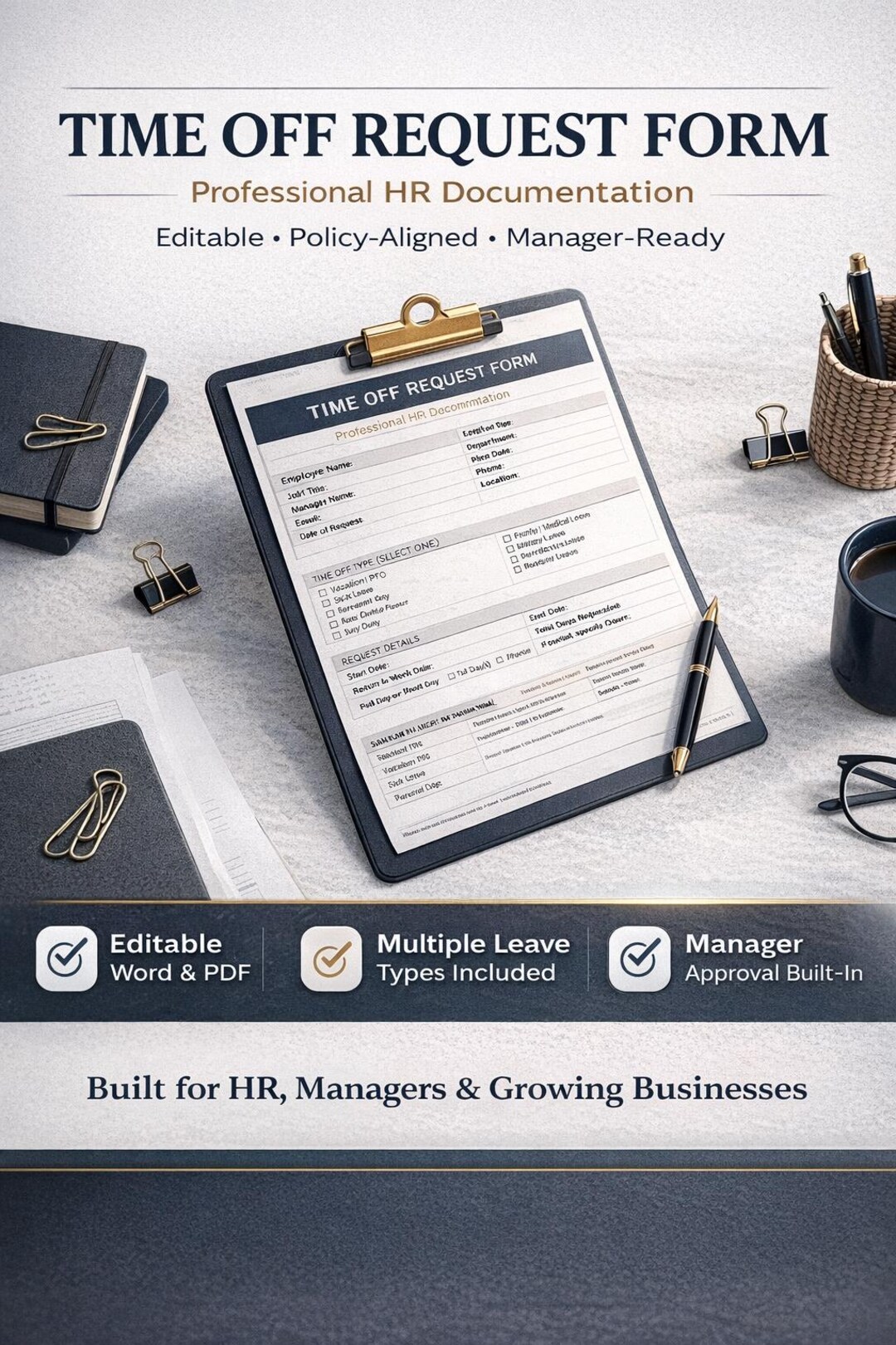 Employee Time off Request Form | PTO and Leave Request | Editable HR ...