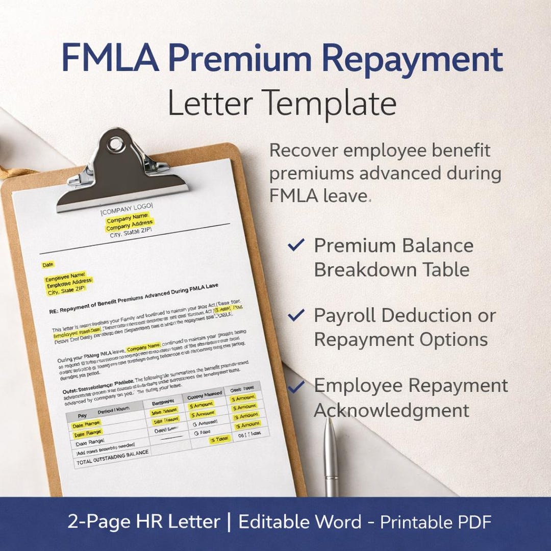 FMLA Repayment Letter Template | HR Benefit Recovery Notice (word, PDF ...