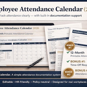 Employee Attendance Calendar 2026 | Attendance Tracking | Time-off ...