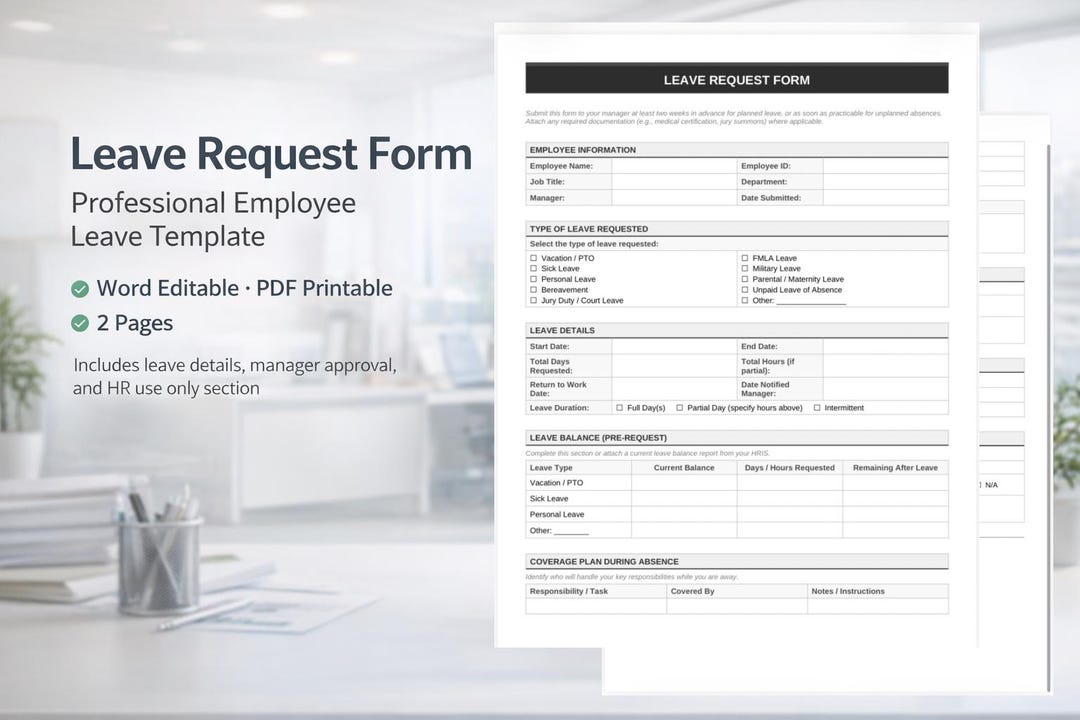 Leave Request Form | Employee PTO & Time off Template - Etsy UK