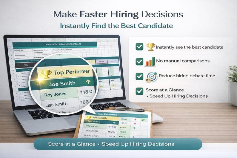 Candidate Comparison Scorecard Excel | Interview Scoring & Hiring ...