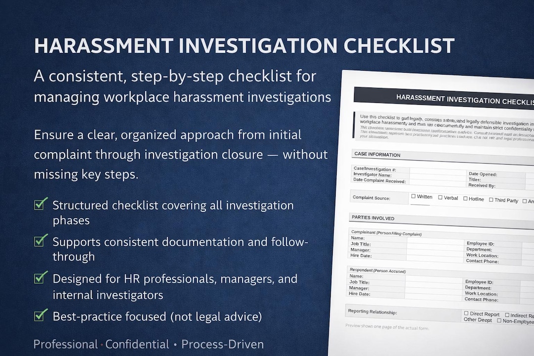 HR Harassment Investigation Checklist | Workplace Investigation Form ...
