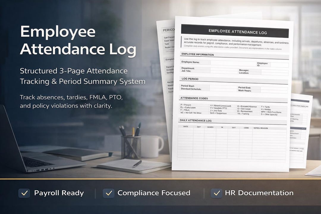 Employee Attendance Log Template | HR Attendance Tracker | PTO, FMLA ...