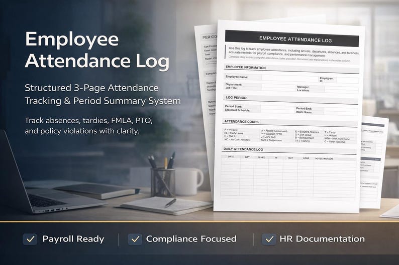 Employee Attendance Log Template | HR Attendance Tracker | PTO, FMLA ...
