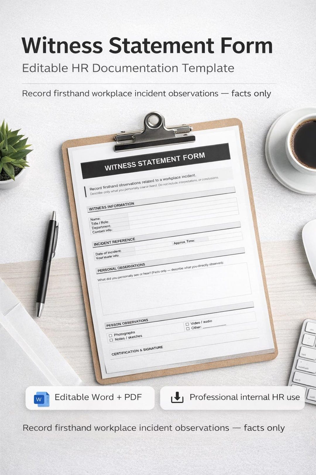 Witness Statement Form for Workplace Investigations - Etsy