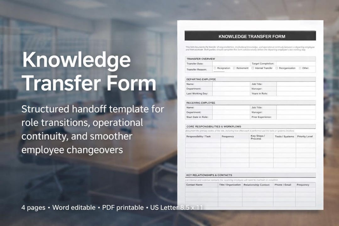 Knowledge Transfer Form | Employee Handoff Template - Etsy