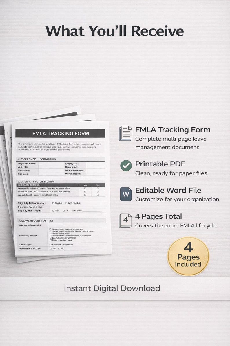 FMLA Tracking Form Template | Employee Leave Tracker - Etsy