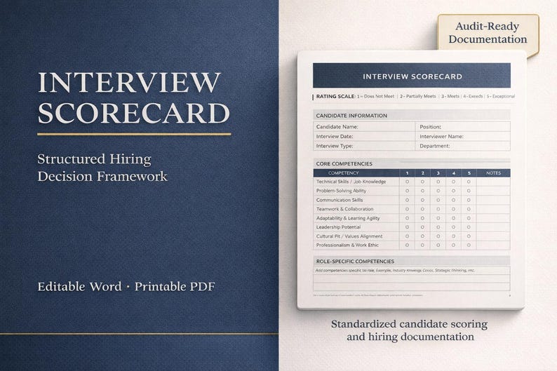 Interview Scorecard | Hiring Evaluation Form | Editable Word ...