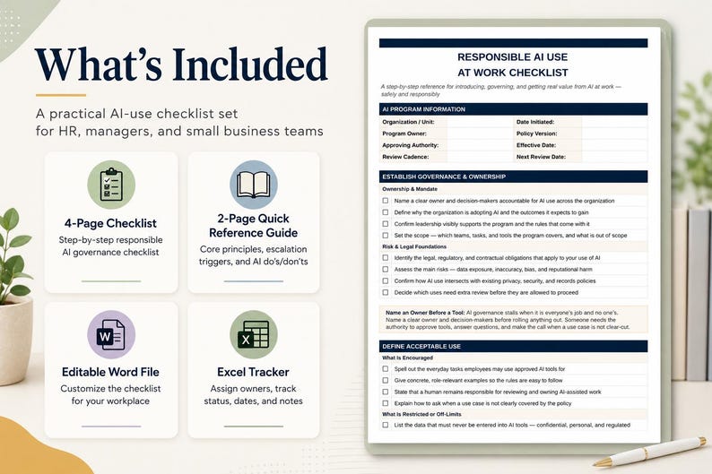 Responsible AI Use at Work Checklist | AI Policy Checklist, Workplace ...