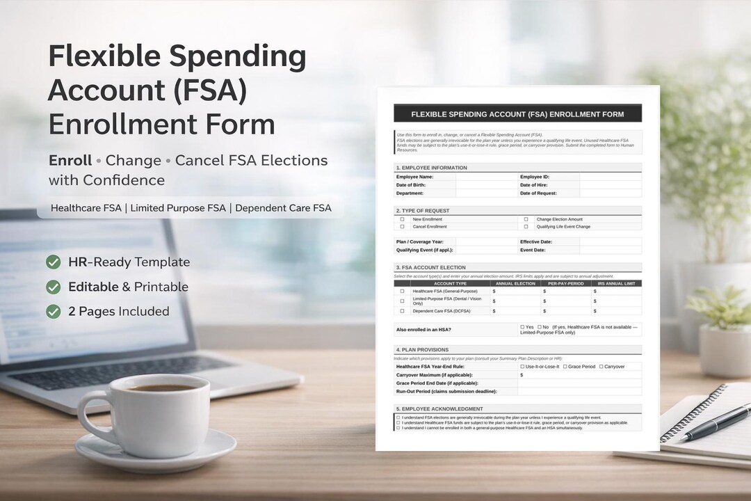 FSA Enrollment Form Template | Flexible Spending Account Election Form ...