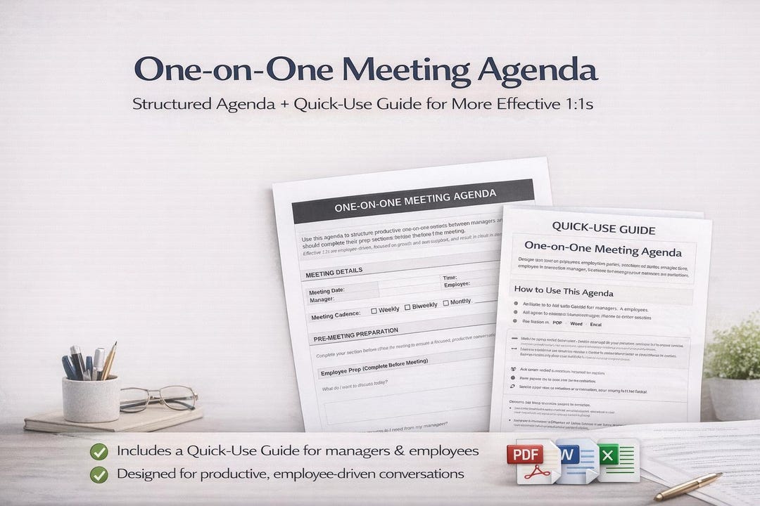One-on-one Meeting Agenda Template for Managers & HR | PDF, Word, Excel ...