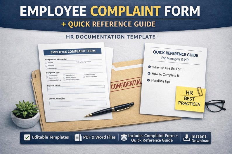 Employee Complaint Form + Quick Reference Guide | HR Documentation Template - Etsy