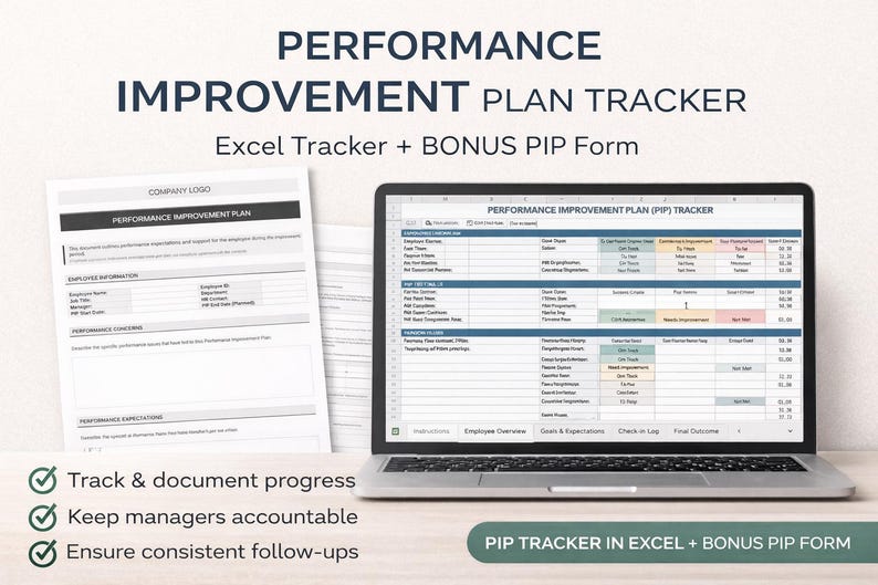 Performance Improvement Plan Tracker | PIP Tracker Excel + Bonus PIP ...