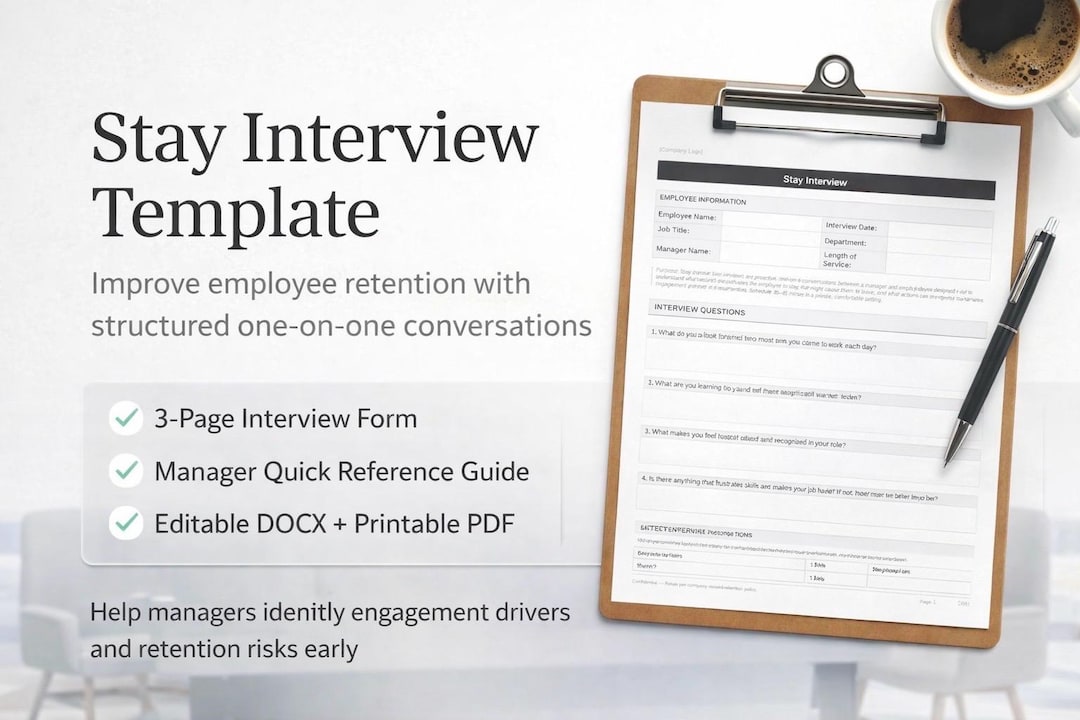 Stay Interview Template | Employee Retention Interview Form | Manager ...