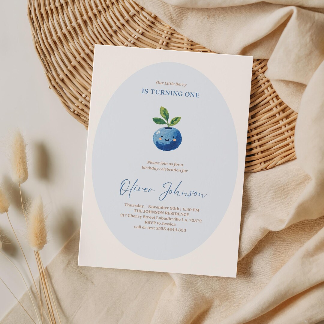 Blueberry First Birthday Invitation, Little Berry Birthday Invite ...
