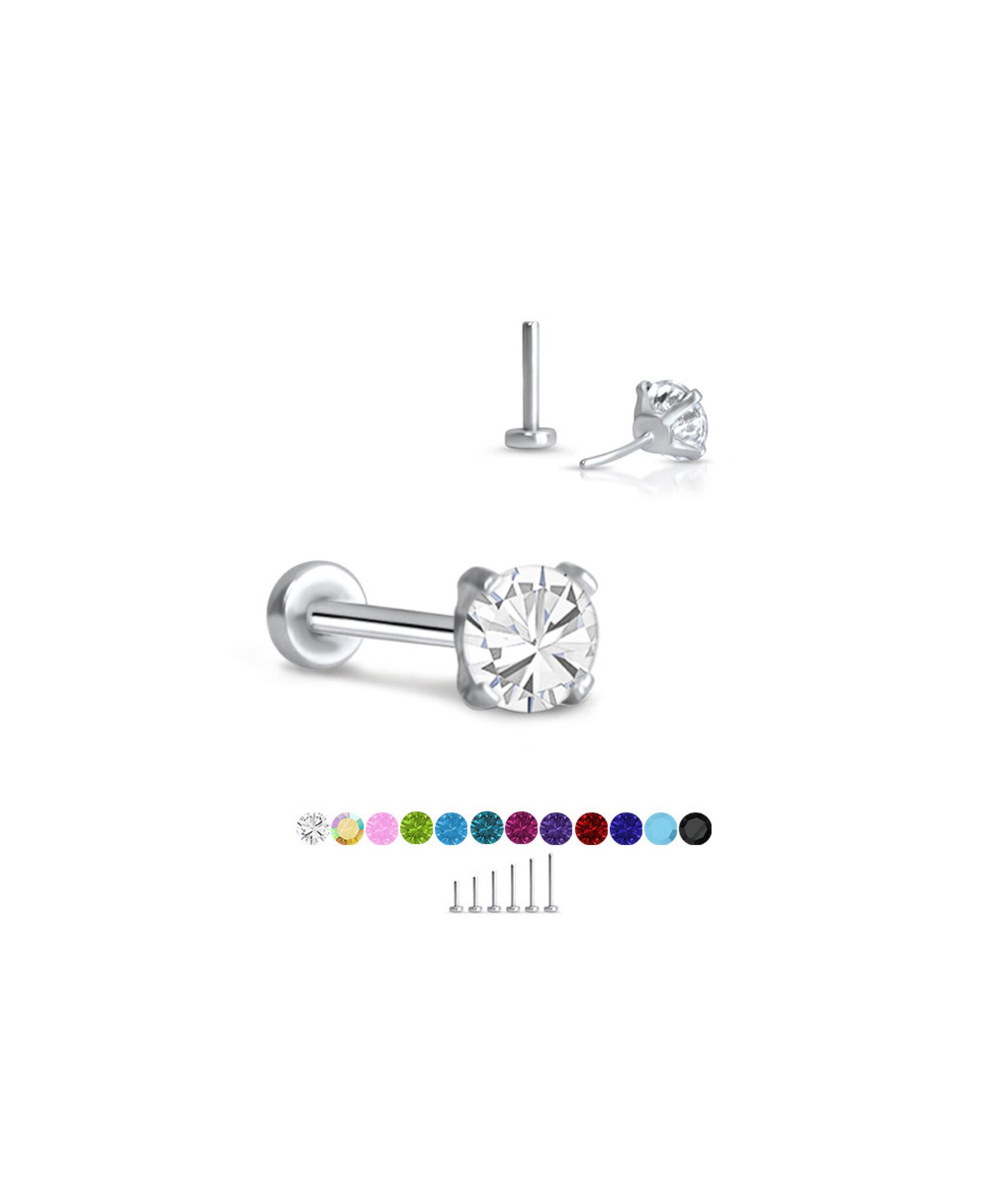 316 Stainless Steel Labret Style Nose Ring Monroe Stud Threadless Push ...