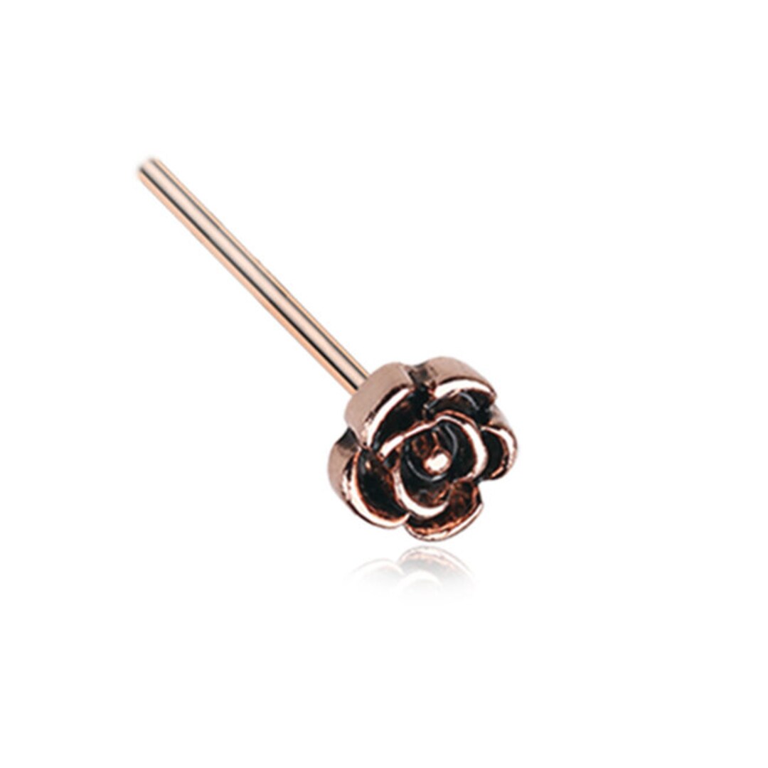 Rose Gold Plated 316L Surgical Steel Rose Nose Ring Stud Choose Your ...