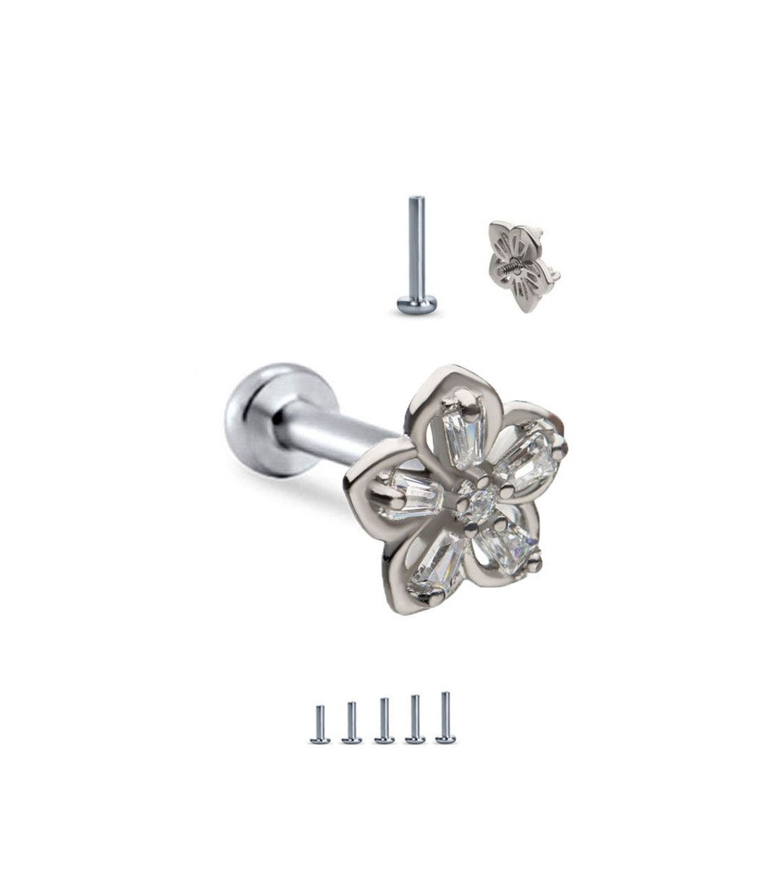 316L Surgical Steel Labret Style Nose Monroe Stud Screw Post Flower ...
