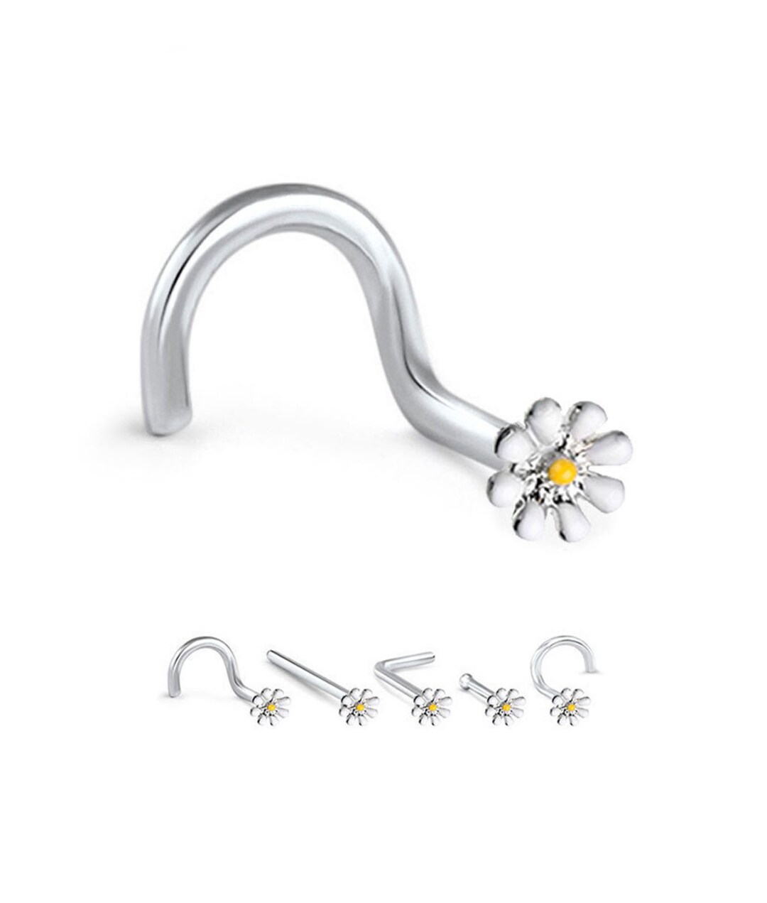 316L Surgical Steel Nose Stud Ring White Yellow Daisy Flower. Choose ...